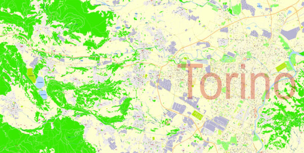Turin / Torino Vector Map Metro Area Printable, Italy, exact detailed ...