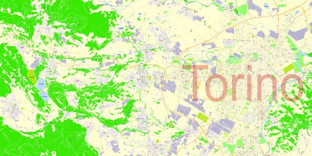 Turin / Torino Vector Map Metro Area Printable, Italy, exact detailed ...