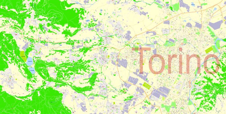 Turin / Torino Vector Map Metro Area Printable, Italy, exact detailed ...