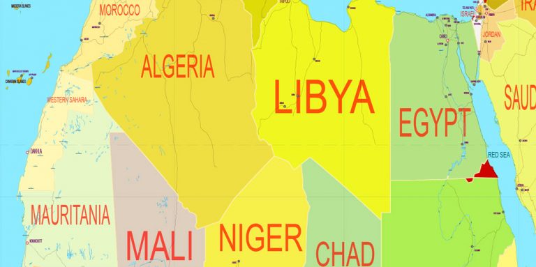 Printable World Political Map in Gall-Peters Projection editable Adobe PDF