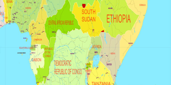 Printable World Political Map in Gall-Peters Projection editable Adobe PDF