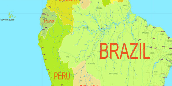 Printable World Political Map in Gall-Peters Projection editable Adobe PDF