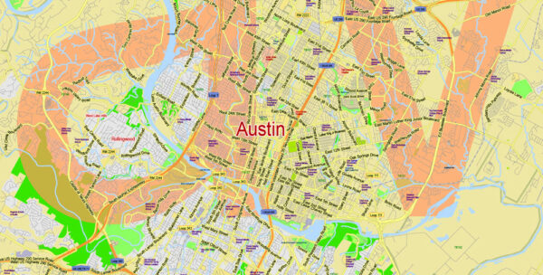 Williamson + Travis + Hays Counties + Austin Map Texas US, exact ...