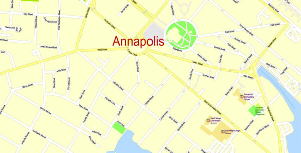 Annapolis and Neighborhoods Printable Map, Maryland US, exact vector ...