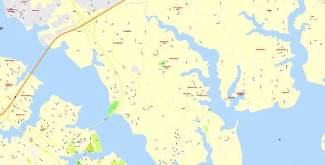 Annapolis and Neighborhoods Printable Map, Maryland US, exact vector ...