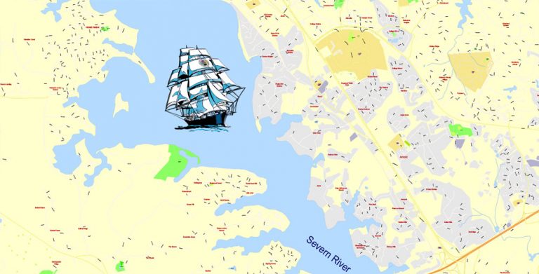 Annapolis Maryland US and neighborhoods PDF Map exact vector City Plan ...