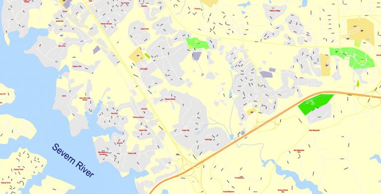 Annapolis Maryland US and neighborhoods PDF Map exact vector City Plan ...
