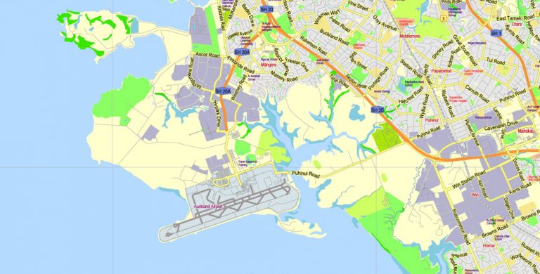 Auckland PDF Map Grande Area New Zealand, exact vector City Plan scale ...