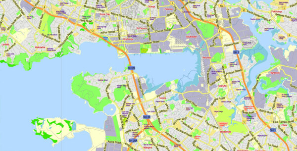 Auckland PDF Map Grande Area New Zealand, exact vector City Plan scale ...