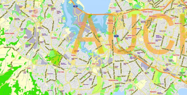 Auckland PDF Map Grande Area New Zealand, exact vector City Plan scale ...