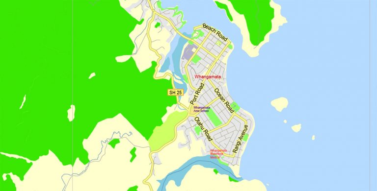 Auckland PDF Map Grande Area New Zealand, exact vector City Plan scale ...