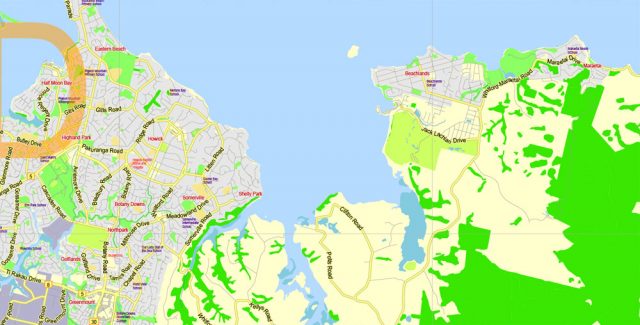 Auckland PDF Map Grande Area New Zealand, exact vector City Plan scale ...