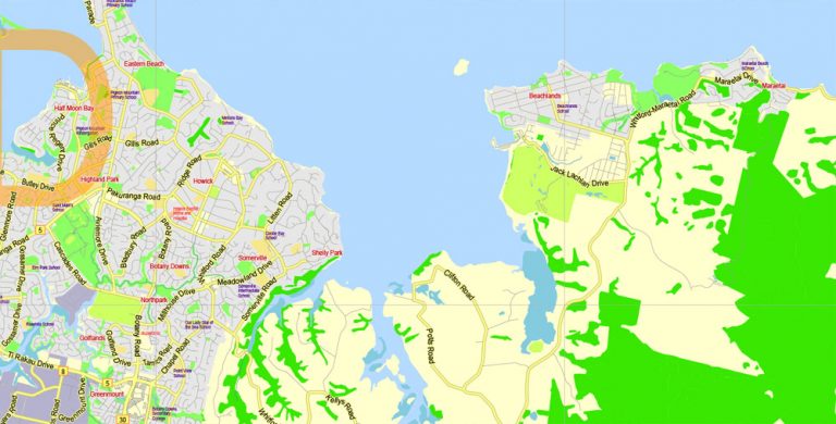 Auckland PDF Map Grande Area New Zealand, exact vector City Plan scale ...