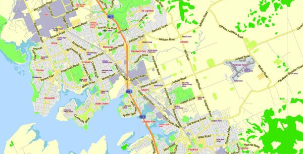 Auckland PDF Map Grande Area New Zealand, exact vector City Plan scale ...