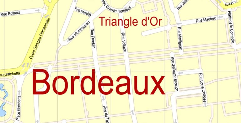 Bordeaux PDF Map Metro Area Printable Vector France, exact detailed ...