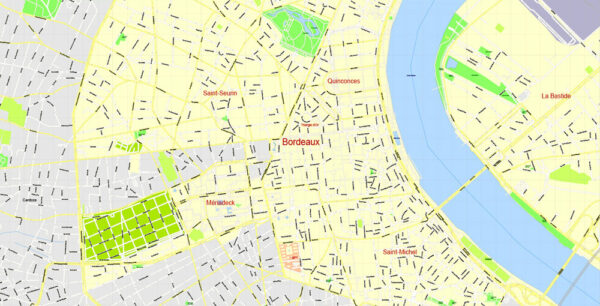 Bordeaux PDF Map Metro Area Printable Vector France, exact detailed ...