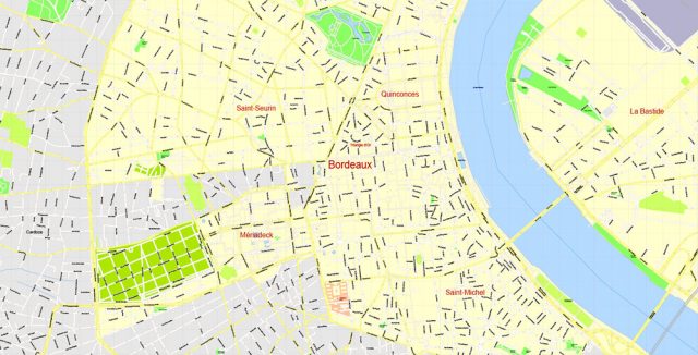 Bordeaux Printable Vector Map France Metro Area, exact detailed City ...
