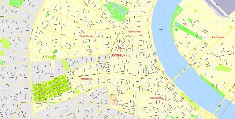 Bordeaux Printable Vector Map France Metro Area, exact detailed City ...