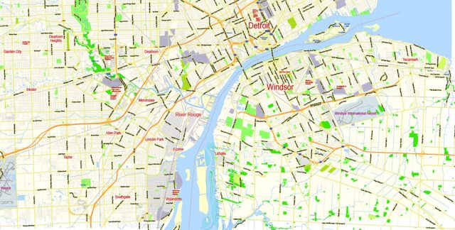 Detroit PDF Map editable Michigan US exact vector City Plan Adobe PDF ...