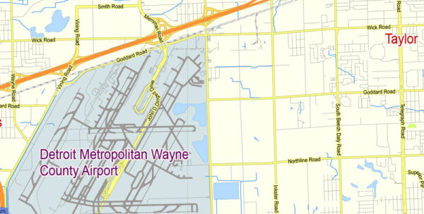 Detroit PDF Map editable Michigan US exact vector City Plan Adobe PDF ...