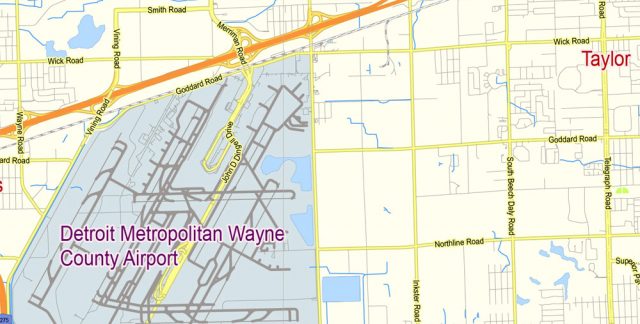 Detroit PDF Map editable Michigan US exact vector City Plan Adobe PDF ...