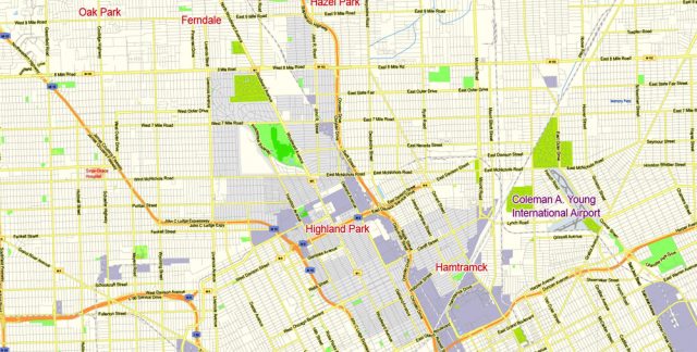 Detroit PDF Map editable Michigan US exact vector City Plan Adobe PDF ...