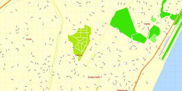 Durban Map South Africa Printable Vector, exact detailed City Plan, 100 ...