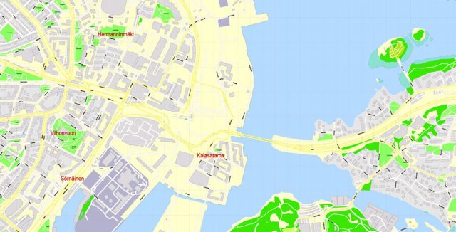 Helsinki PDF Map Finland Printable Vector, exact detailed City Plan all ...