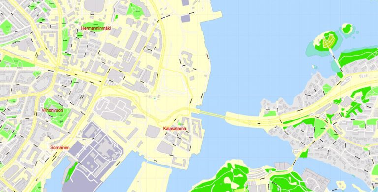 Helsinki PDF Map Finland Printable Vector, exact detailed City Plan all ...