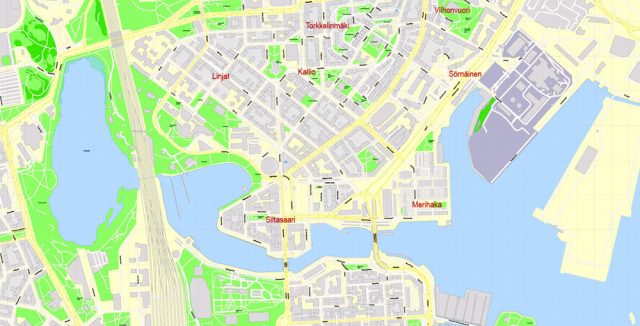 Helsinki PDF Map Finland Printable Vector, exact detailed City Plan all ...