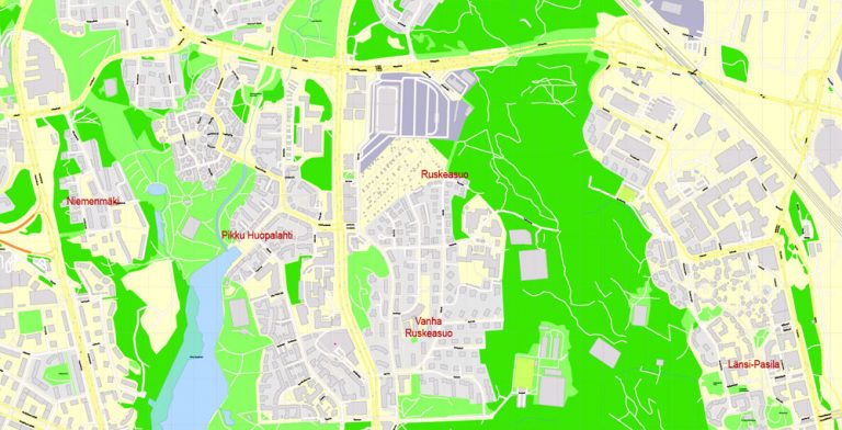 Helsinki PDF Map Finland Printable Vector, exact detailed City Plan all ...