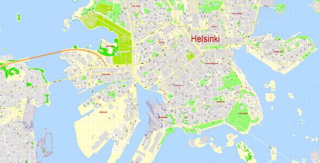 Helsinki PDF Map Finland Printable Vector, exact detailed City Plan all Buildings, 100 meters ...