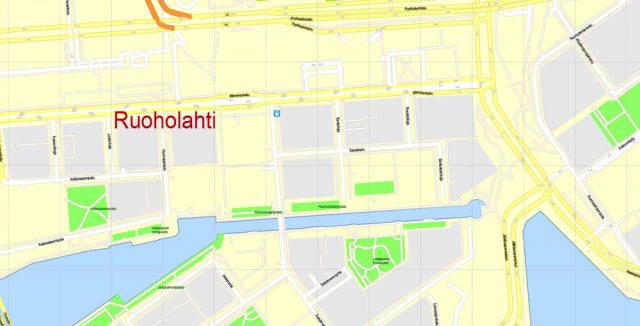 Helsinki PDF Map Finland exact detailed Vector City Plan 100 meters ...