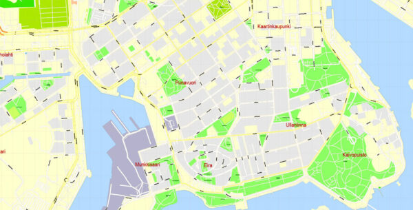 Helsinki PDF Map Finland exact detailed Vector City Plan 100 meters ...