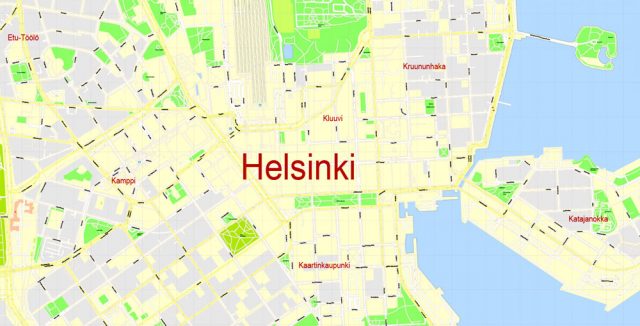 Helsinki PDF Map Finland exact detailed Vector City Plan 100 meters scale editable Layered Adobe ...