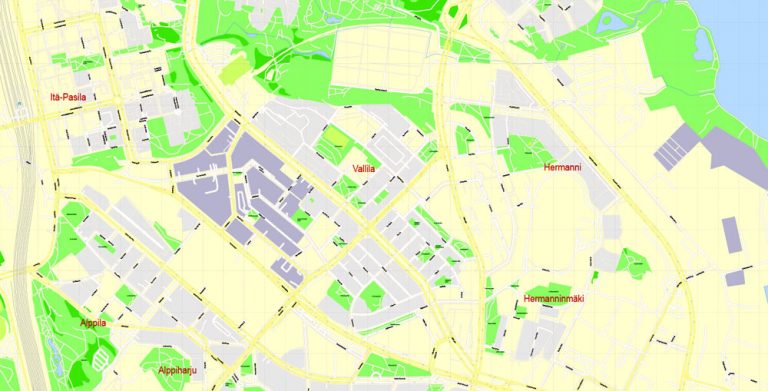 Helsinki PDF Map Finland exact detailed Vector City Plan 100 meters ...