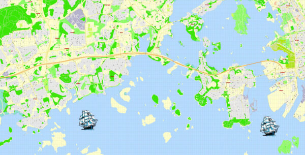 Helsinki Finland Printable Vector Map, exact detailed City Plan, 100 ...