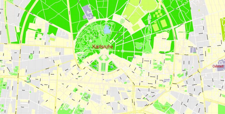 Karlsruhe Germany Map, exact detailed City Plan, 100 meters scale ...