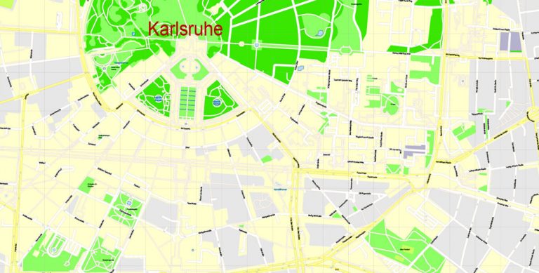 Karlsruhe Germany PDF Map, exact detailed City Plan, 100 meters scale ...