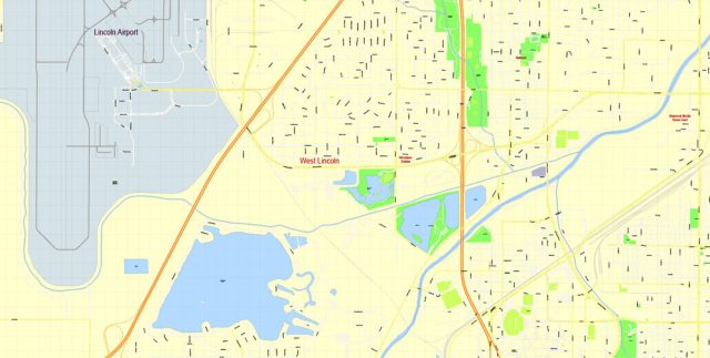 City Map Lincoln NE Vector Urban Plan Illustrator Editable Street Map