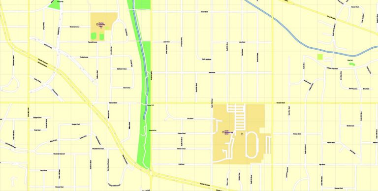 Lincoln Nebraska US Printable Street Map, exact vector City Plan scale ...