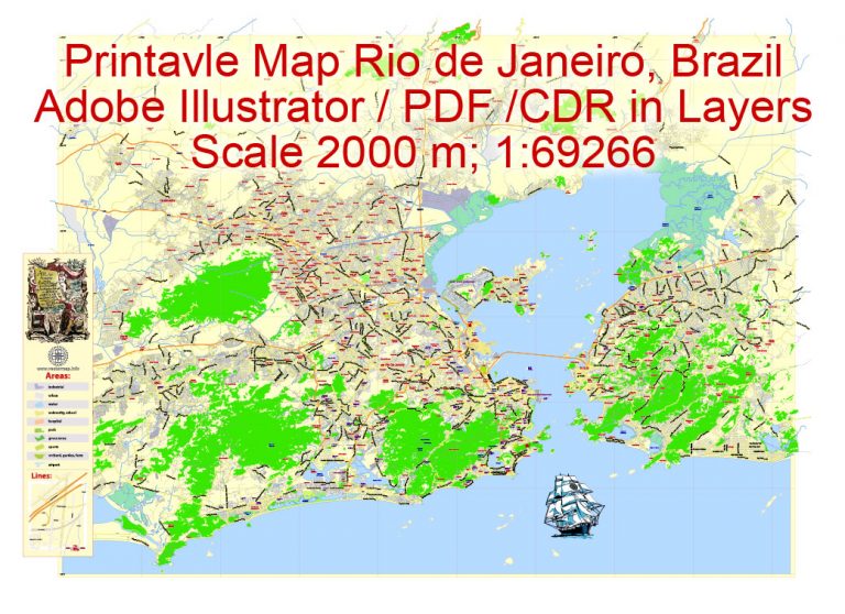 Rio de Janeiro, Brazil, printable vector street City Plan map, full ...