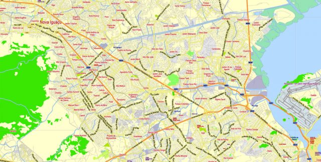 Rio de Janeiro Brazil Printable Map exact vector City Plan scale 1: ...
