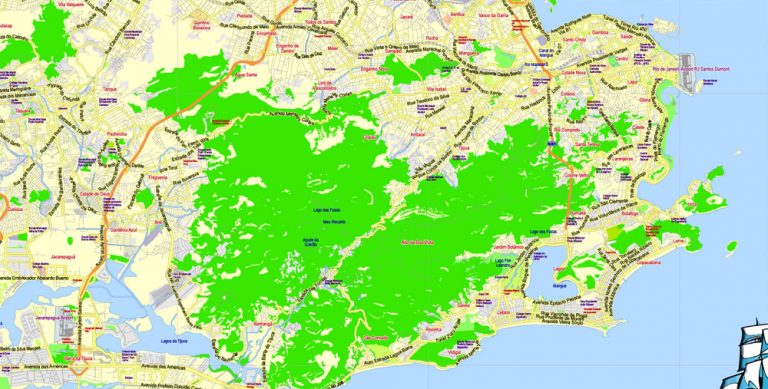 Rio de Janeiro Brazil Printable Map exact vector City Plan scale 1: ...