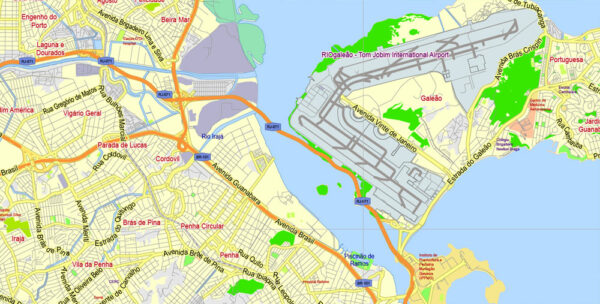Rio de Janeiro Brazil Printable Map exact vector City Plan scale 1: ...