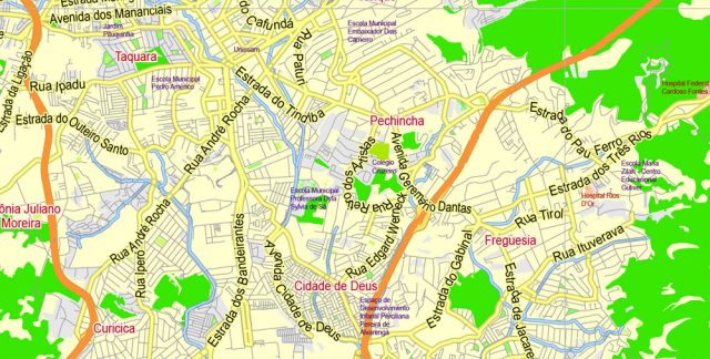 Rio de Janeiro Brazil Printable Map exact vector City Plan scale 1: ...