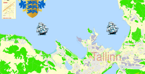 Tallinn Map Metro Area Estonia Printable Vector, exact detailed City ...