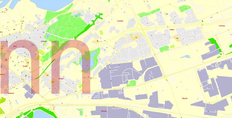 Tallinn Map Metro Area Estonia Printable Vector, exact detailed City ...