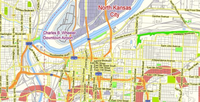 Kansas City Missouri Kansas Map Printable Vector exact detailed City ...