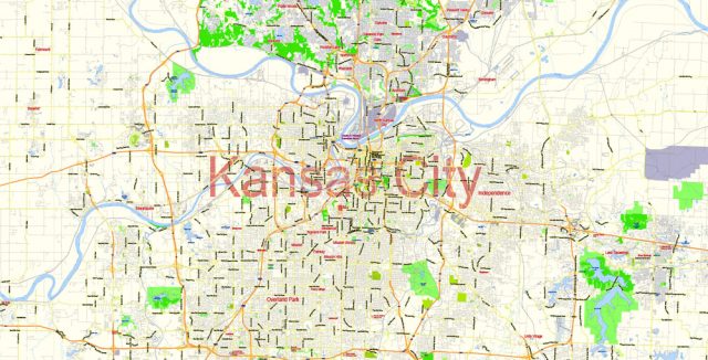 Kansas City Missouri Kansas US Map PDF, Printable Vector exact detailed ...